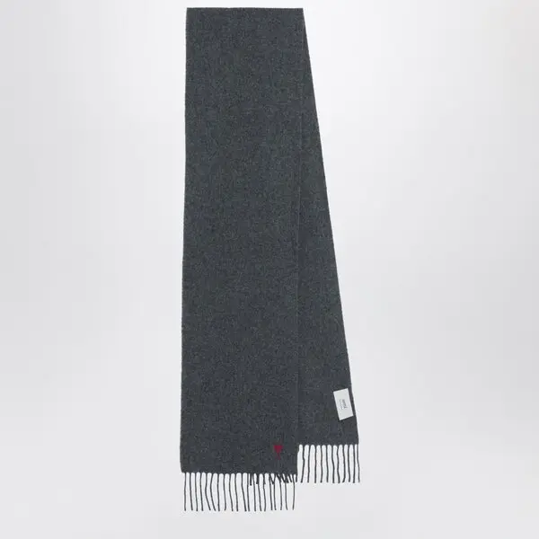 Ami Dark De Coeur Wool Scarf - Grey