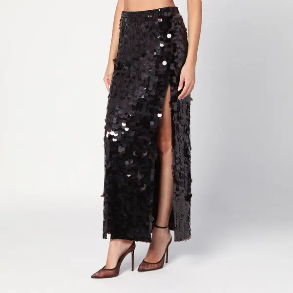 P.a.r.o.s.h Sequined Long Skirt With Slit - Black