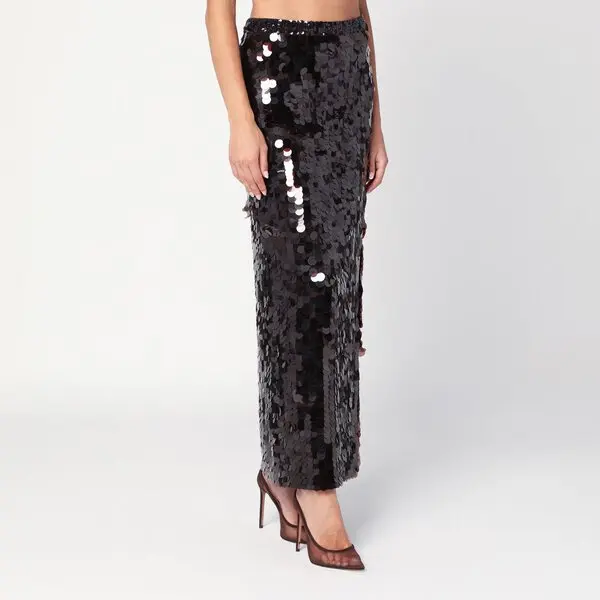 P.a.r.o.s.h Sequined Long Skirt With Slit - Black