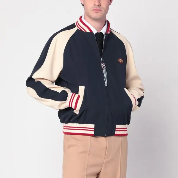 Valentino Garavani Bomber Jacket With Vlogo Patch - Blue