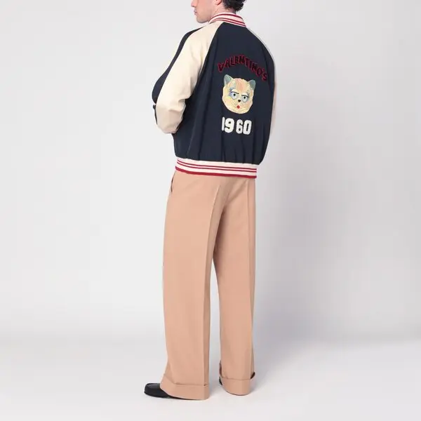 Valentino Garavani Bomber Jacket With Vlogo Patch - Blue
