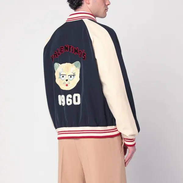 Valentino Garavani Bomber Jacket With Vlogo Patch - Blue