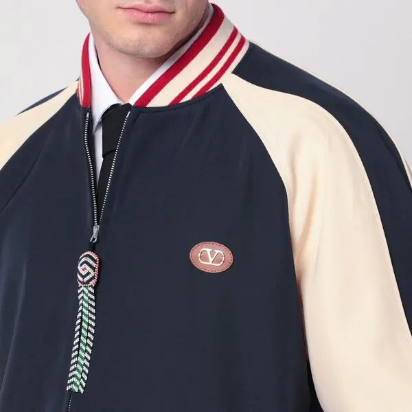 Valentino Garavani Bomber Jacket With Vlogo Patch - Blue