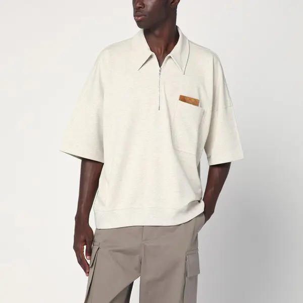 Bottega Veneta Sea Salt Mélange Cotton Polo - Grey