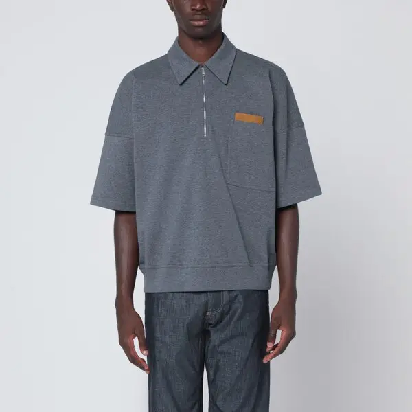 Bottega Veneta Dark Polo Shirt With Intrecciato Detail - Grey