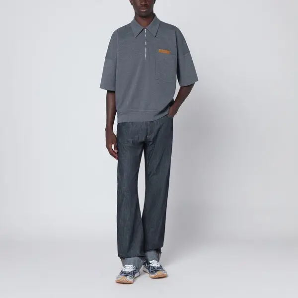 Bottega Veneta Dark Polo Shirt With Intrecciato Detail - Grey