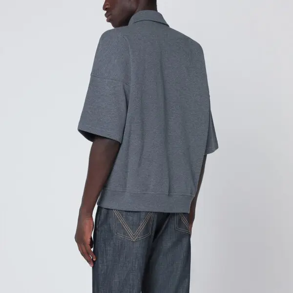 Bottega Veneta Dark Polo Shirt With Intrecciato Detail - Grey