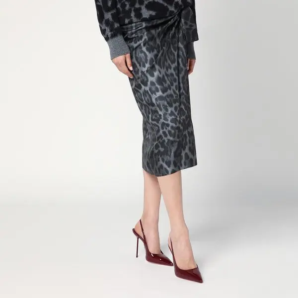 Stella McCartney Leopard Print Knot Detail Midi Skirt - Grey