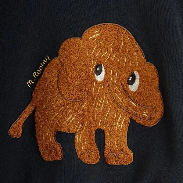MINI RODINI Crew Neck Sweatshirt With Plush Mammoth Patch