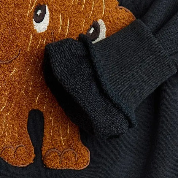 MINI RODINI Crew Neck Sweatshirt With Plush Mammoth Patch