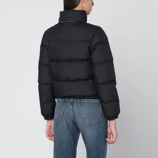 Burberry Zip-up Puffer Jacket With Check Detail - Black