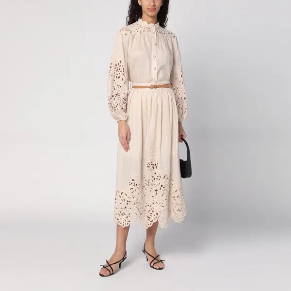 Zimmermann Wylie Linen Midi Skirt - Beige