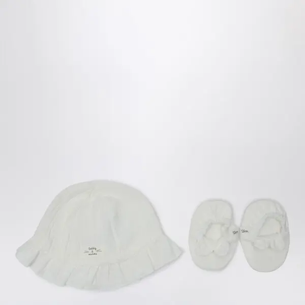 TEDDY & MINOU Two-piece Set With Hat And Booties - White