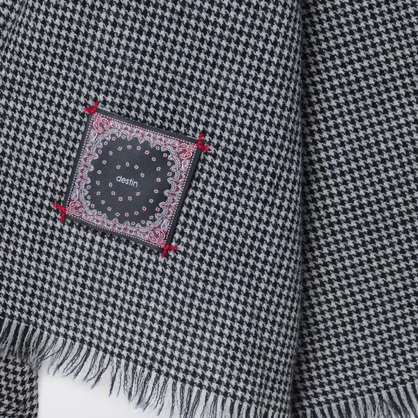 Destin White/black Check Wool Scarf - Grey