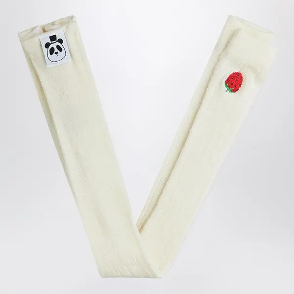 MINI RODINI Openwork Tights With Embroidered Strawberries - White