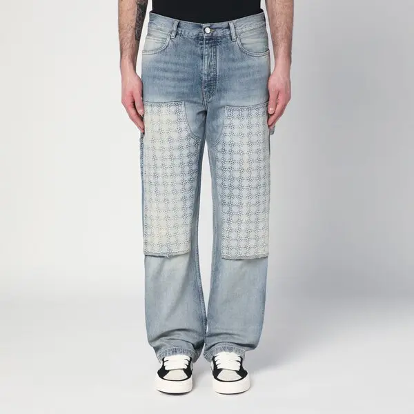 Amiri Washed Denim Jeans With Monogram Panels - Light Blue