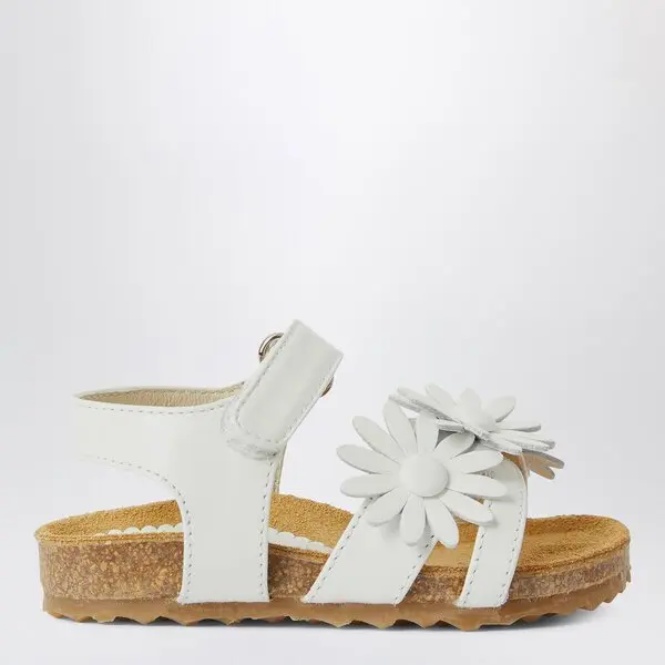 IL GUFO Leather Sandal With Flower Appliqués - White