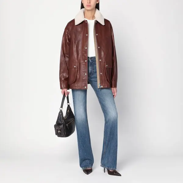 HALFBOY Leather Jacket With Shearling Collar - Brown