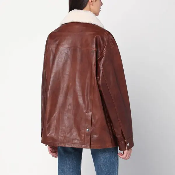 HALFBOY Leather Jacket With Shearling Collar - Brown