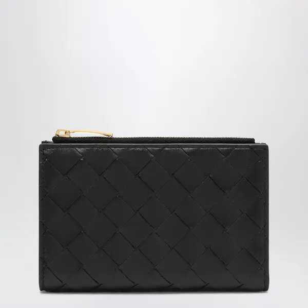Bottega Veneta Medium Bi-fold Wallet In Intrecciato - Black