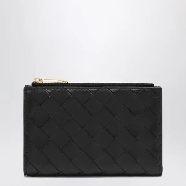 Bottega Veneta Medium Bi-fold Wallet In Intrecciato - Black