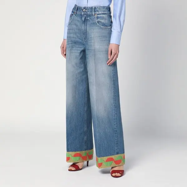 Valentino Garavani Washed Jeans With Jacquard Bottoms - Blue