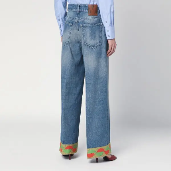 Valentino Garavani Washed Jeans With Jacquard Bottoms - Blue