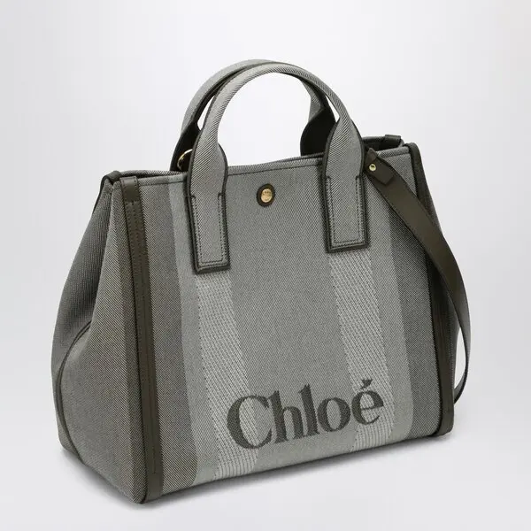 Chloé Carry Tote Bag In Striped Canvas - Blue