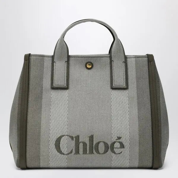 Chloé Carry Tote Bag In Striped Canvas - Blue
