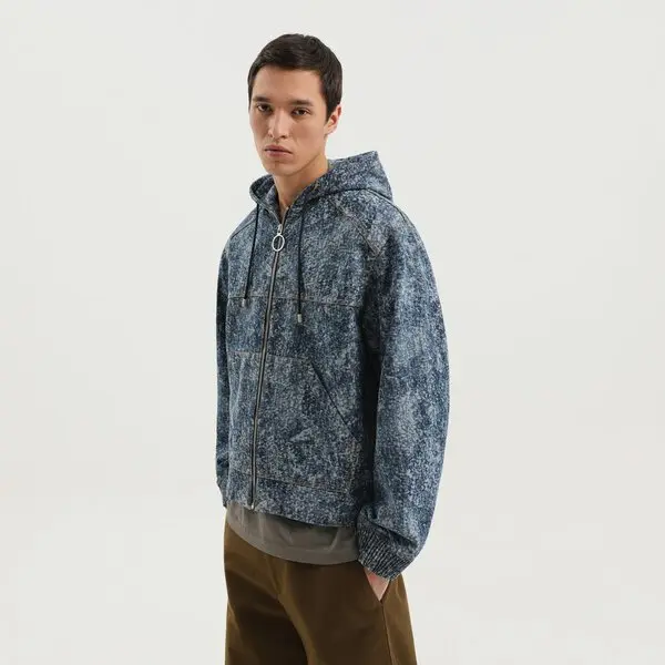 1989 STUDIO Denim Marbled Zip Hoodie - Light Blue