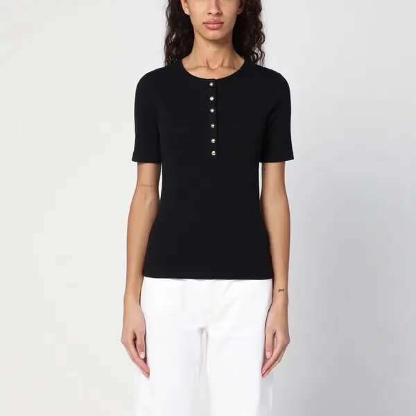 ANINE BING Short-sleeved T-shirt With Gold-tone Buttons - Black
