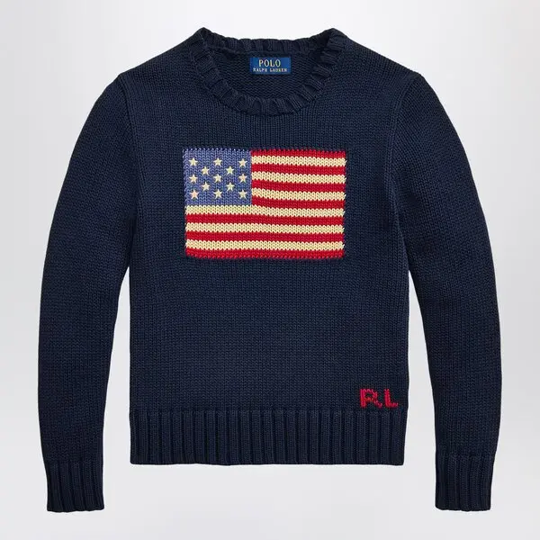 Polo Ralph Lauren Cotton Sweater With Flag Intarsia - Blue