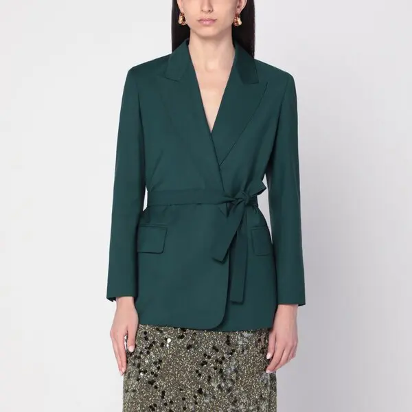 Max Mara Wool Canvas Jacket With Tie Belt - Green