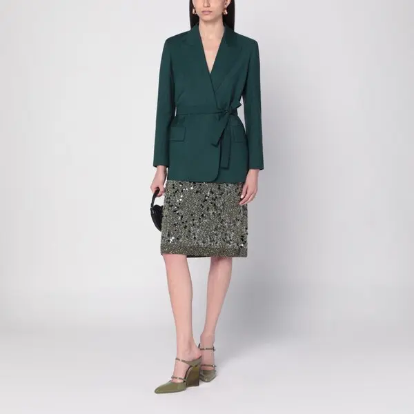 Max Mara Wool Canvas Jacket With Tie Belt - Green
