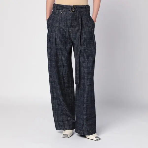 Burberry Check Jacquard Denim Wide Leg Jeans