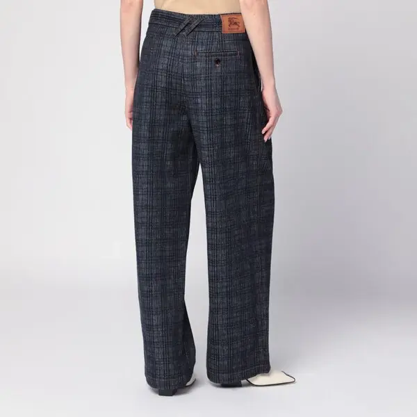 Burberry Check Jacquard Denim Wide Leg Jeans