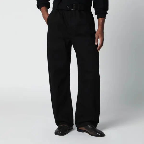 LEMAIRE Cotton Denim Trousers With Belt - Black