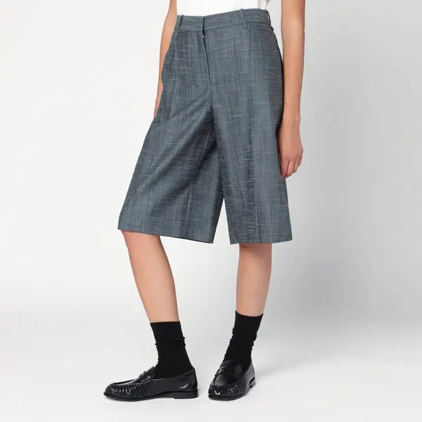 JIL SANDER Two-tone Wool Blend Bermuda Shorts - Grey