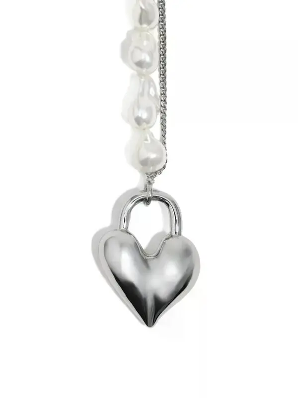 Bimba Y Lola Heart Padlock Faux Pearl Necklace