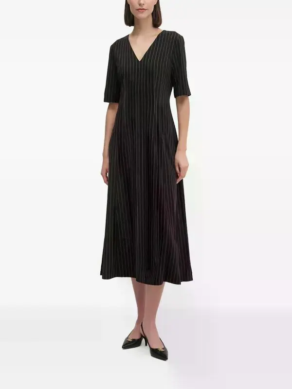 Dkny Striped V-neck Midi Dress