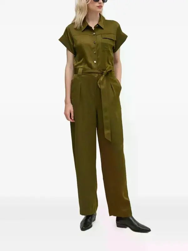 Dkny Belted Collared Jumpsuit - Green