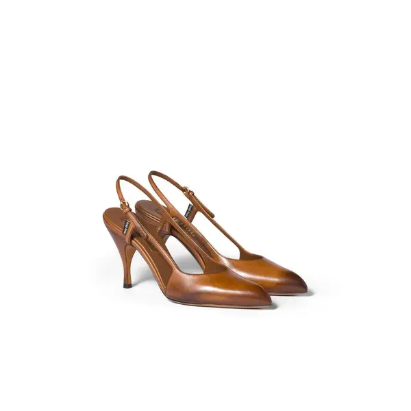 Miu Miu Leather Slingback High Heel Pumps - Cognac