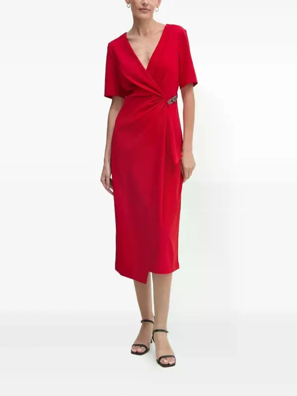dkny women's short-sleeve v-neck midi dress DKNY Women's Smocked V-Neck Midi Dress - Buttercream