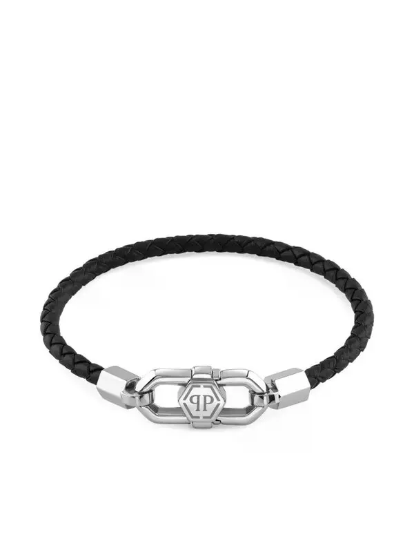 Philipp Plein Stainless Steel And Leather Bracelet - Black