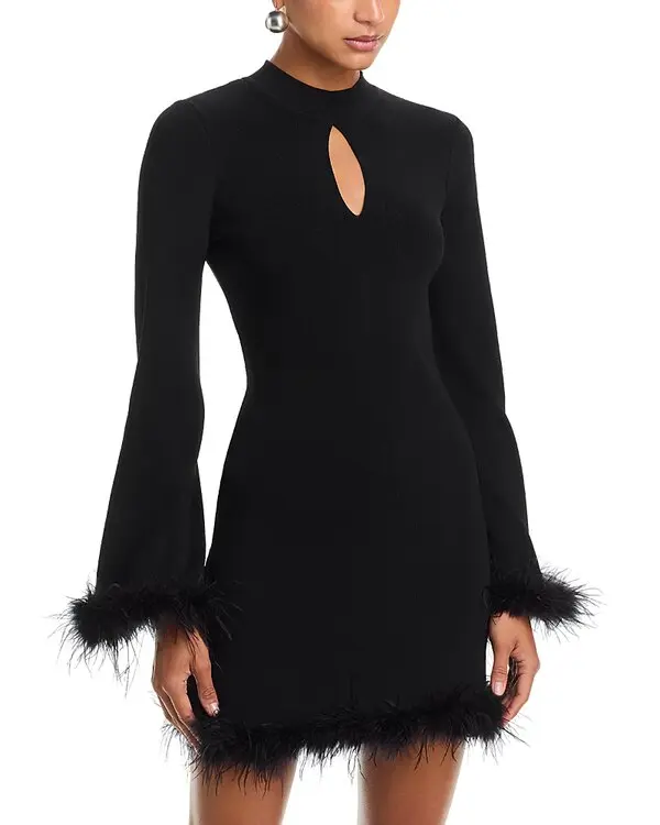 WAYF Carly Feather Trim Mini Dress