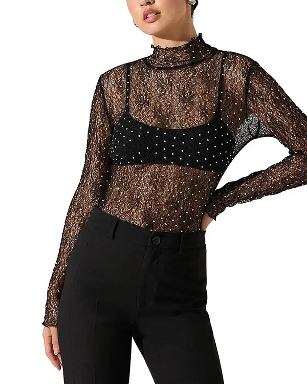 Astr The Label Kyra Lace Mock Neck Top
