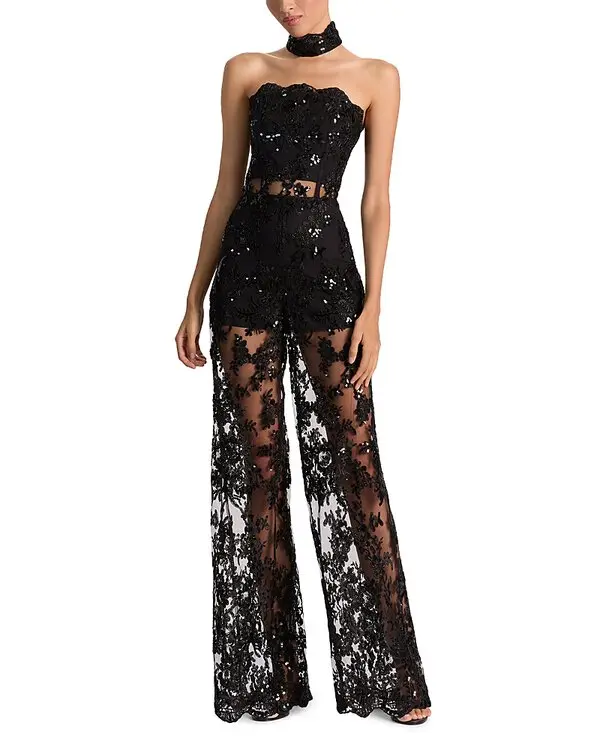 Alice + Olivia Georgie Embellished Lace Jumpsuit - Black