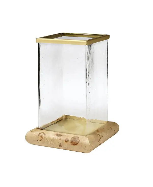 JAMIE YOUNG CO. Rhine Burl Wood And Glass Hurricane Candle Holder - Natural