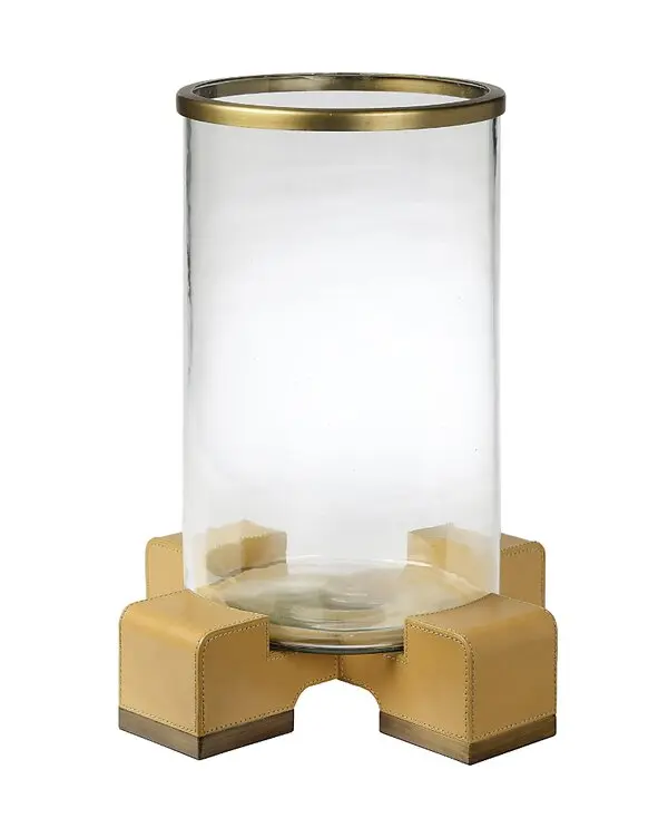 JAMIE YOUNG CO. Vector Leather And Glass Hurricane Candle Holder - Cashew