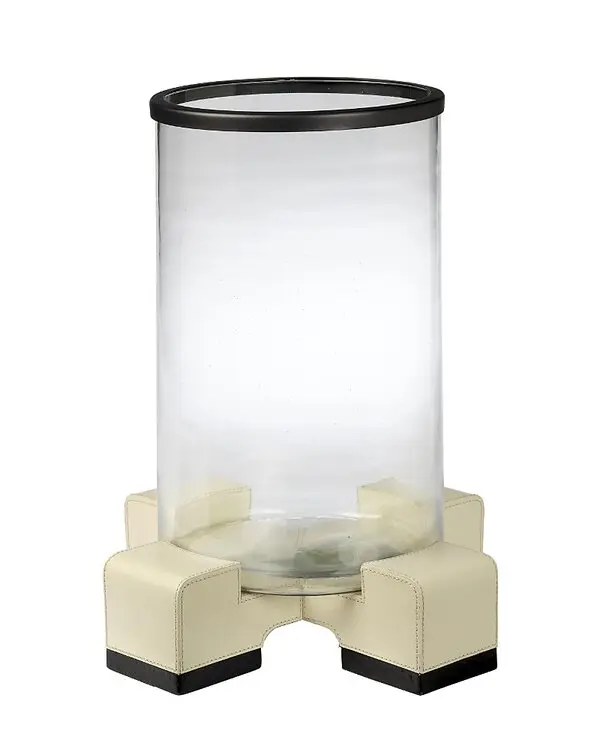 JAMIE YOUNG CO. Vector Leather And Glass Hurricane Candle Holder - Ivory